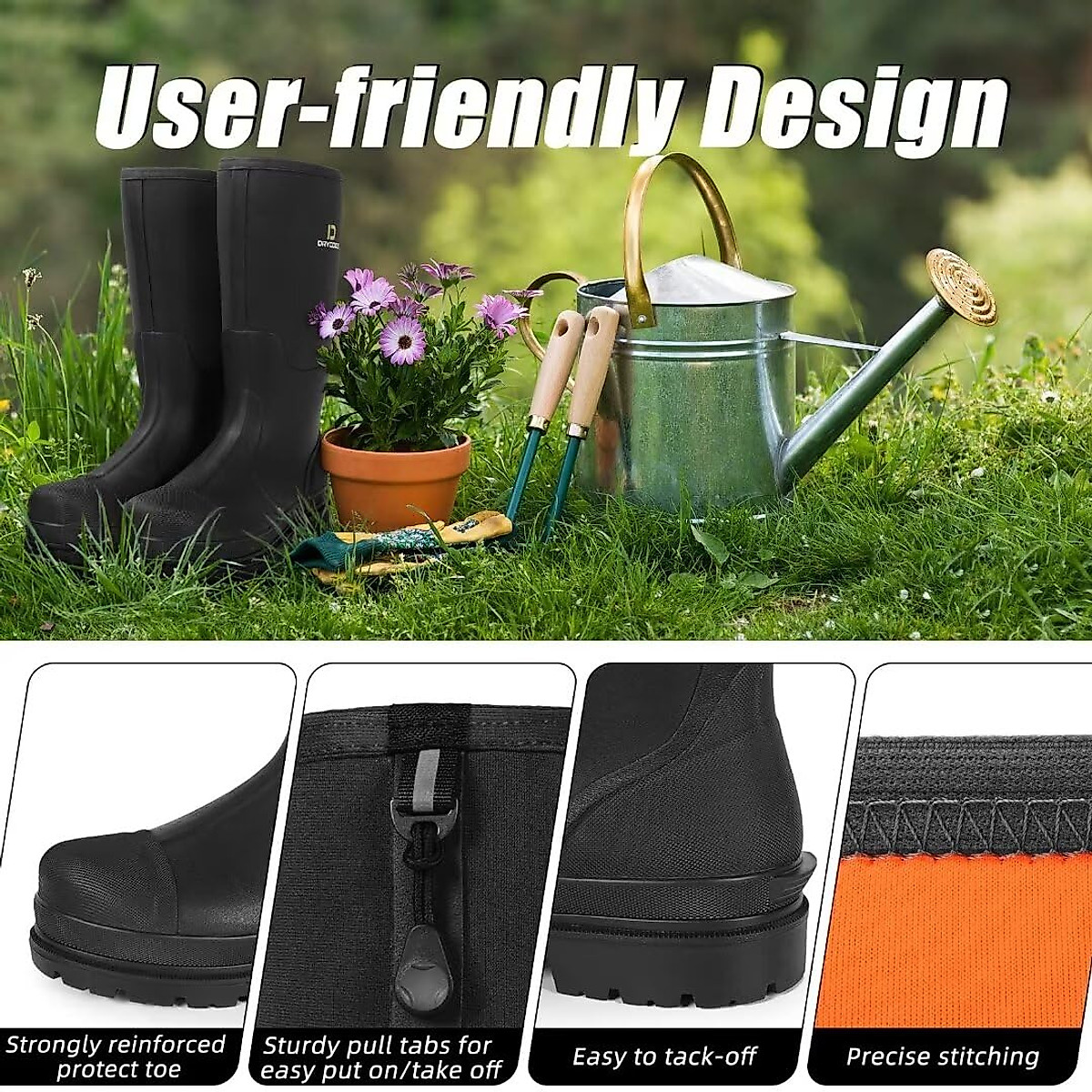 D DRYCODE Work Boots for Men with Steel Shank, Waterproof Rubber Boots 7mm Neoprene Insulated Anti-slip Mud Rain Boots, Black, Size 5-14