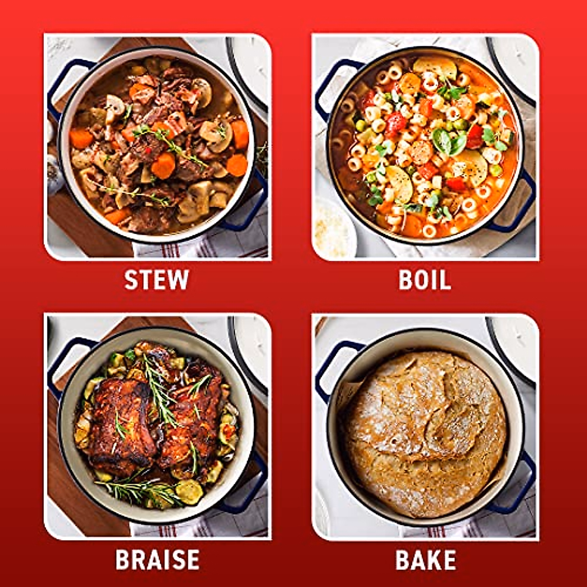 T-fal Enameled Cast Iron Round Dutch Oven with Lid, 6 quart, Blue