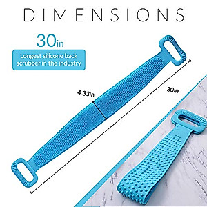 Exfoliating Back Scrubber, Silicone Body & Back Scrubbing Brush for Acne Sweat Blackheads, Double Sided Cleaning Shower Strap, Silicone Scrubber Belt for Bath & Shower, Extra Long Length 30” (Blue)