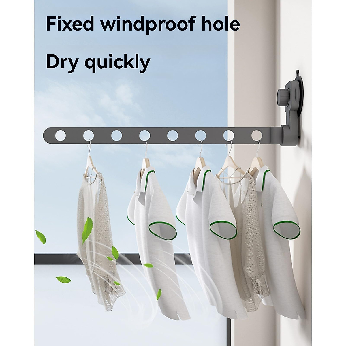 hreyfull Wall Mounted Clothes Drying Rack, Folding Laundry Hanger Dryer Rack with Suction Cup, Space Saver 360° Retractable Drying Racks for Laundry, Balcony, Bedroom (Black)