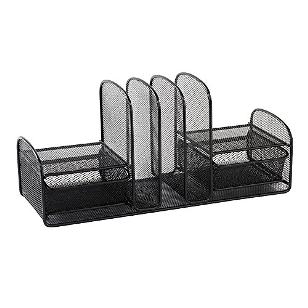 Safco 3263BL Onyx Mesh Desk Organizer with Three Vertical Sections/Two Baskets, Black, 7.8" x 17" x 6.8"