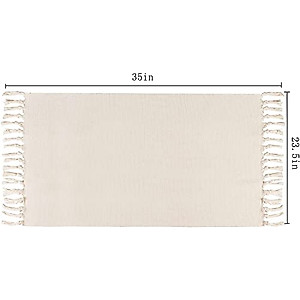 JE JOUE Boho Bathroom Rug 2'x3'，Hand Woven Tassel Solid Color Area Rug, Washable Bedroom Runner mat for Laundry Kitchen Outdoor Bathroom Dorm entryway