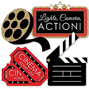 Big Dot of Happiness Red Carpet Hollywood - Clapboard, Movie Tickets and Film Reel Decorations DIY Movie Night Party Essentials - Set of 20