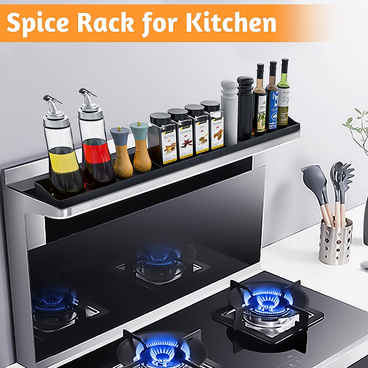 30 Inch Silicone Stove Oven Top Shelf Magnetic for Kitchen Gadgets, Soft Flexible Strong Magnetic Heat Resistant Spice Rack Kitchen Organizer for Over Oven Stove