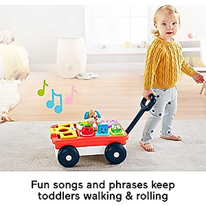 Fisher-Price Laugh & Learn Baby & Toddler Toy, Pull & Play Learning Wagon With Smart Stages & 4 Pieces For Ages 6+ Months [Amazon Exclusive]