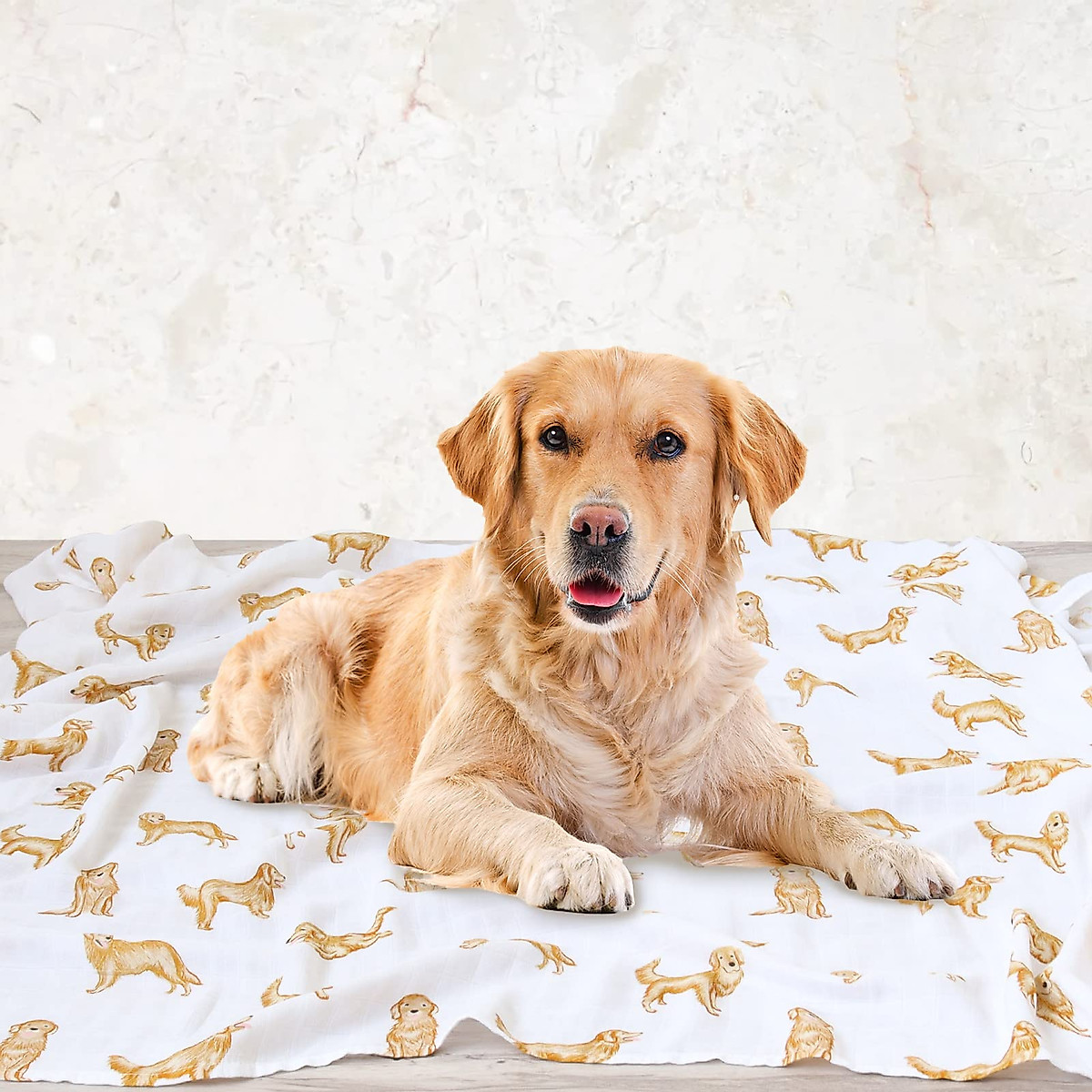 LifeTree Baby Swaddle Blankets Dog, 70% Viscose from Bamboo and 30% Cotton Muslin Swaddle Blankets Boys Girls Swaddling Blanket Neutral for Newborn, Soft Large 47" x 47", Golden Retriever Dog