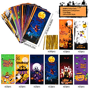 100 Pcs Halloween Cellphane Candy Bags Halloween Plastic Clear Treat Bags Plastic Trick or Treat Bags for Candy Cookie Goodies for Halloween Party Supplies Halloween Candy bags