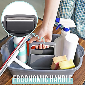 ALOEU Plastic Storage Basket Portable Shower Tote Organizer Basket with Handle for Bathroom, Bedroom, Kitchen Dark Gray