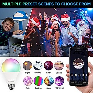 3Stone Smart Light Bulbs, 16W 1600 Lumens WiFi LED Color Changing A21 Bulb 100W Equivalent Dimmable 2700K-6500K RGBCW, Tunable White Works with Alexa, Google Home 2.4Ghz Only, No Hub Required 4 Pack