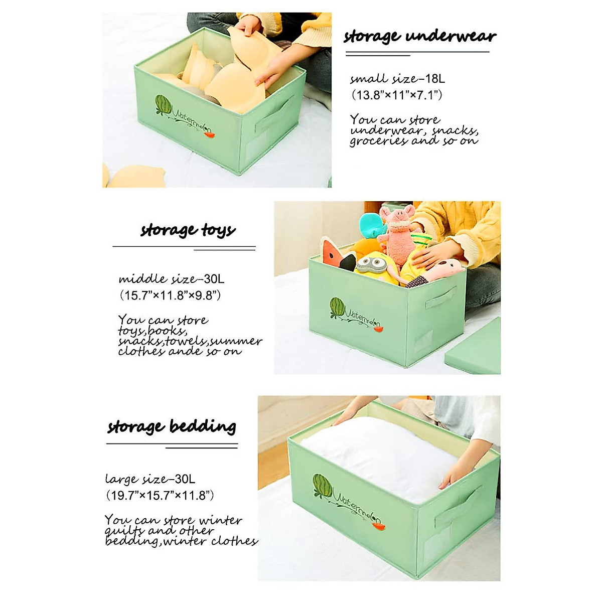 Purme Foldable Storage Bins,Pack of 3, Large Collapsible Cube Storage Boxes Organizer Containers Baskets with Reinforced Handle and Lid for Home Wardrobe Closet Bedroom