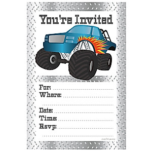 Monster Truck Birthday Party Invitations - Fill in Style (20 Count) with Envelopes by m&h invites