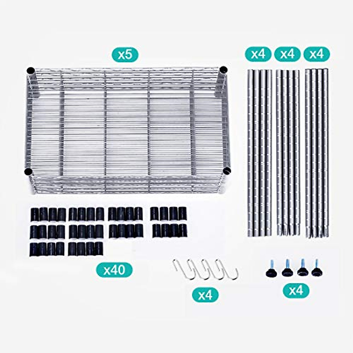 Isyunen 5 Tier Shelving Unit Adjustable Wire Shelves Organizer Shelf Rack Heavy Duty Storage Unit Black/Silver/White… (Black, 5 Tier)