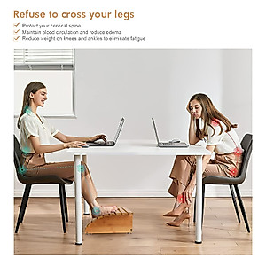 RekRang Foot Rest Under Desk,Bamboo Foot Stool with Massage Rollers & Non-Slip Legs Ergonomic Cambered Surface Foot Rest for Home Office School