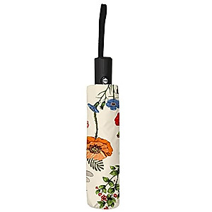Baegutly Compact Folding Umbrella Dragonfly Beige Floral Flowers Rustic Country Garden Auto Open for Backpack Purse Travel Sun Rain Windproof Kid Women Men