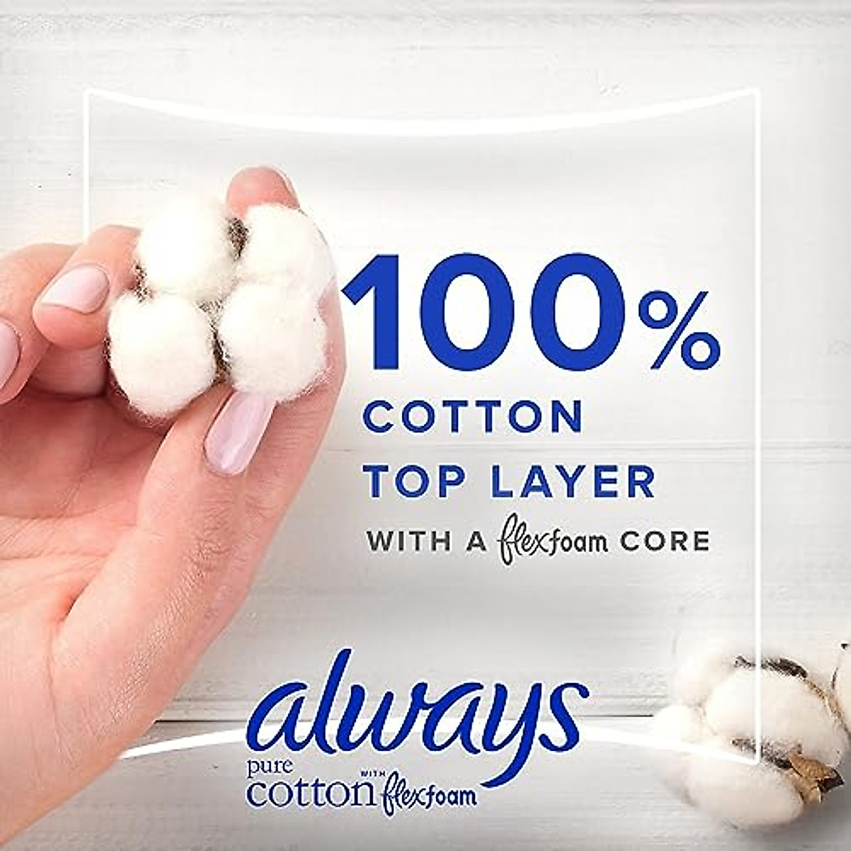 Always Pure Cotton, Feminine Pads For Women, Size 2 Heavy Flow Absorbency, Multipack, With Flexfoam, With Wings, Unscented, 24 Count x 3 Packs (72 Count total)