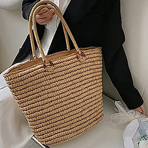 VSUVUR Women Large Woven Straw Beach Tote,Hand-Woven Straw Handbag, Handmade Weaving Shoulder Bag,Summer Beach Bag