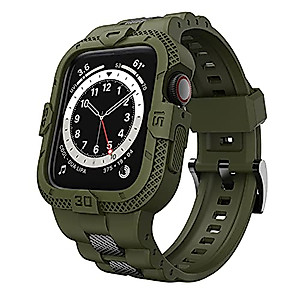 GELISHI Compatible for Apple Watch Band 45mm 44mm 42mm with Bumper Case, Men Rugged Bands Protector for Watch Series 8 7/Series 6 SE 5 4 3 2, Sport Military Band Protective Case, Army Green