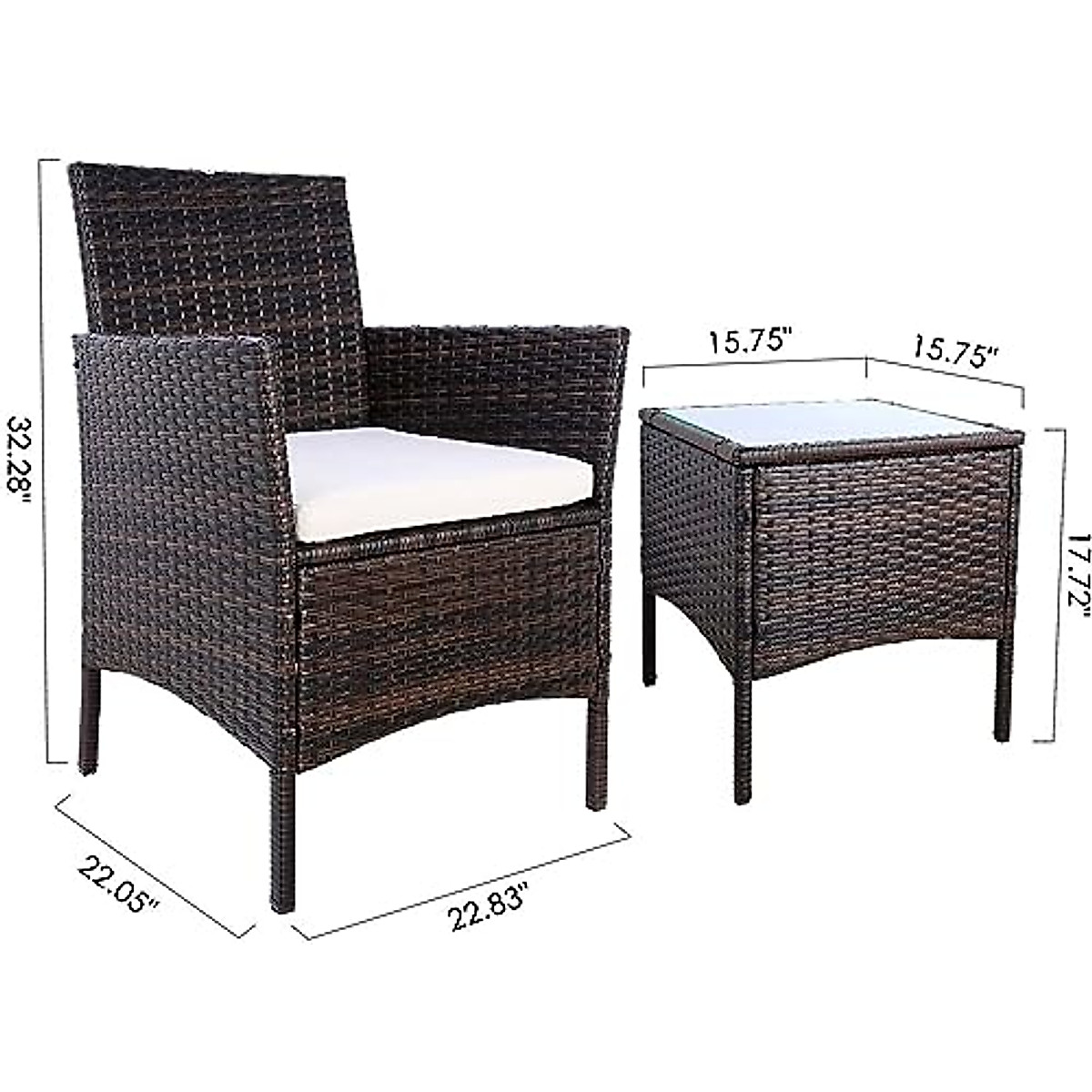 3pcs Patio Furniture Bistro Set PE Rattan Wicker Chairs with Coffee Table Set, Brown