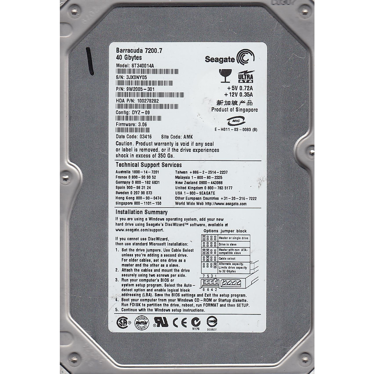 Seagate Barracuda 7200.7 40GB UDMA/100 7200RPM 2MB IDE Hard Drive