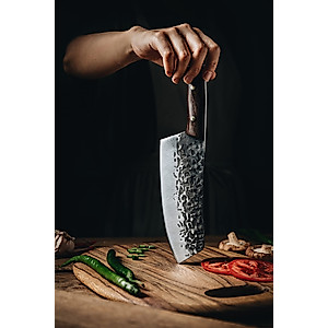 ZENG JIA DAO Bolster Boning Knife Fillet Knife with Sheath 7 inch Forged HC Steel Blade for Beaf and Turkey Deboning Filleting, and Trimming with Gift Box Meat Cleaver For Kitchen Outdoor BBQ Camping