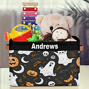 KFNHN Custom Rectangular Baby Storage Basket, Kids Toys Bin, Books Shelf Basket, Clothes Towel Storage Bin for Nursery, Gift Basket, Pet Basket, Happy Halloween Ghost Pumpkins Bat Leaves