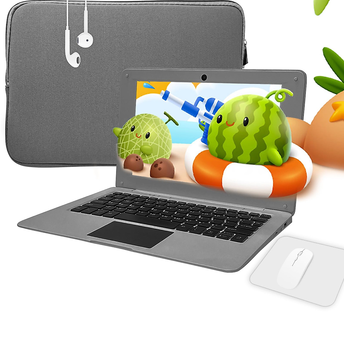 aichiw 10.1" Inch Laptop Mini Notebook, Portable Mini Computer with Intel CPU 4GB RAM 64GB eMMC Storage, Laptop Sleeve, Wireless Mouse, Mini Laptop with Windows 10(White)