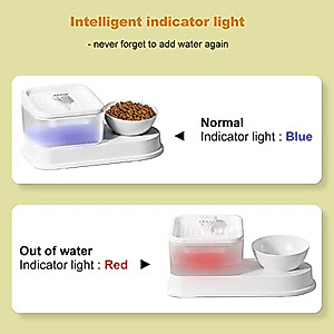 Marchul Cat Water Fountain and Food Bowl - 2L/67oz Pet Water Dispenser with Indicated Light, Smart Pump and 4 Replacement Filters for Cats and Small Dogs