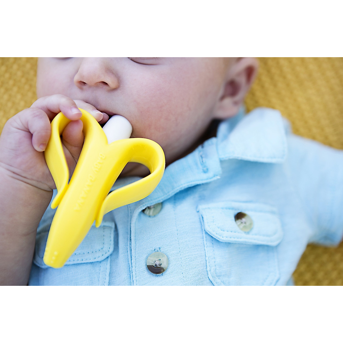 Baby Banana Yellow Banana Infant Toothbrush, Easy to Hold, Made in the USA, Train Infants Babies and Toddlers for Oral Hygiene, Teether Effect for Sore Gums, 4.33" x 0.39" x 7.87"