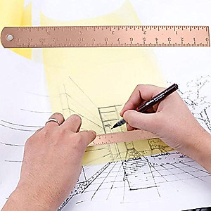 Straight Ruler Vintage Brass Handy Straight Ruler Metal Copper Bookmark with Cm Inch Dual Scale for Line Drawing (Copper)