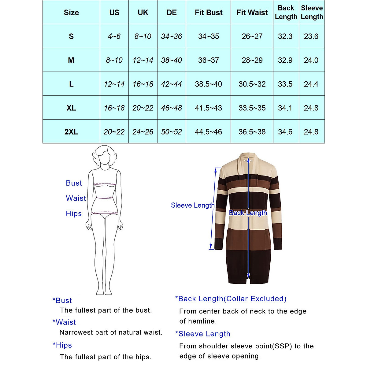 GRACE KARIN Women Cardigans Sweater Color Block Striped Loose Open Front Long Sleeve Cardigan Sweater Outwear Colorblock-14 XL