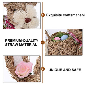 Easter Bunny Figurine Straw Woven Easter Rabbit Statue Sculpture Farmhouse Decoration for Easter Spring Decor