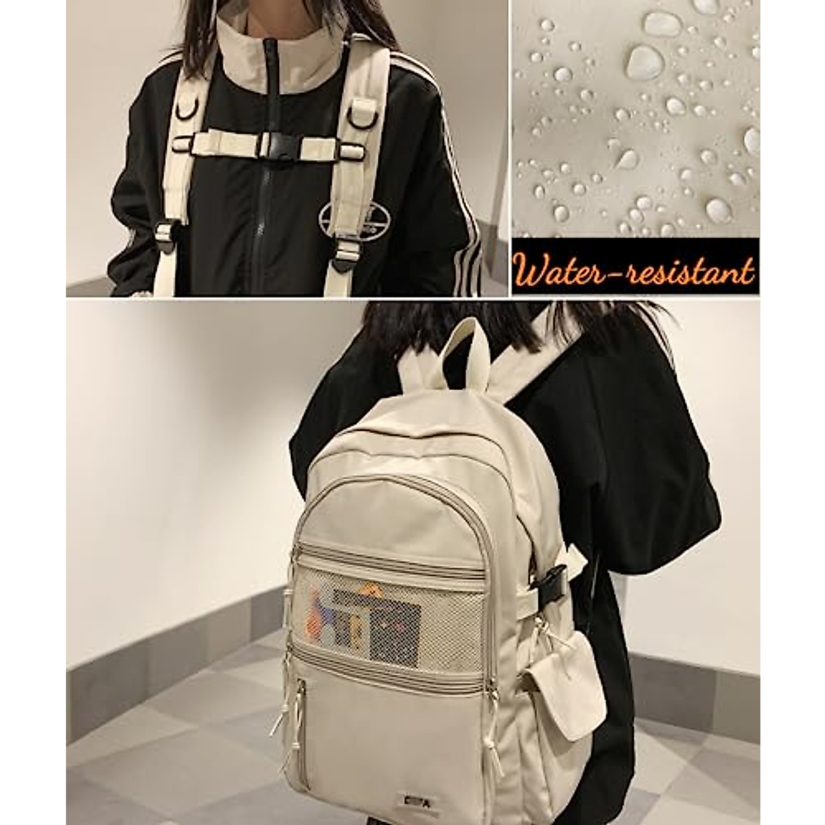 H HIKKER-LINK Water Resistant Laptop Backpack 15.6 inch Causal Daypack for Travel Work Black