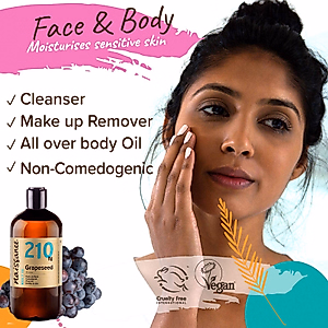 naissance Grapeseed Oil 16 fl oz Pure & Natural, Vegan, Hexane Free, Non GMO - Ideal for Aromatherapy and as a Massage Base Oil - Natural Moisturizer and Conditioner for Hair & Skin