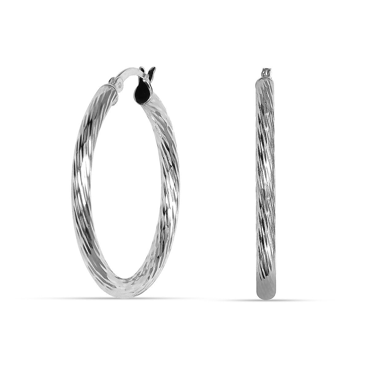 LeCalla 925 Sterling Silver Medium Hoop Earrings for Women Hypoallergenic Diamond Cut Earring Hoops for Women 30MM