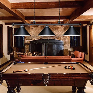 Wellmet 3 Light Pool Table Light, Vintage Retro Kitchen Island Pendant Light with Matte Black Shade, Modern Industrial Chandelier