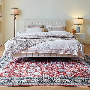 Rugcomf Area Rug 5x7 Washable Rug Boho Rug Soft Non-Slip Non-Shedding Faux Wool Vintage Rug for Living Room, Bedroom Rug, Farmhouse, Dining Room, Indoor, Kids Playroom (Red)