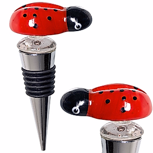 Glass Ladybug Wine Stopper - Champagne/Wine Bottle Stopper, Decorative, Colorful, Unique, Eye-Catching Glass Wine Stoppers – Ladybug Décor, Wine Accessories Gift for Hostess - Wine Corker/Sealer