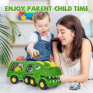 HEGUD Dinosaur Car Toy for 4 5 Years Old Boys, 9-in-1 Friction Power Carrier Truck Toys for Kids 4-5, Christmas Birthday Gift with Sound & Lights for Boys Girls Kids Toddlers for Age 4-9
