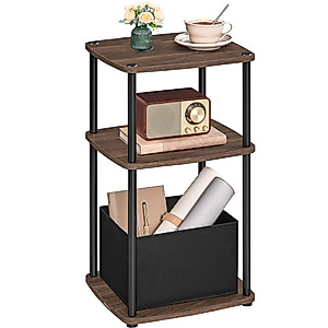 SONGMICS HOME Side Table, Nightstand, End Table with 3 Storage Shelves, Fabric Basket, for Bedroom, Living Room, Steel Frame, 11.8 x 13.4 x 22.8 Inches, Industrial, Ebony Walnut ULET286K01