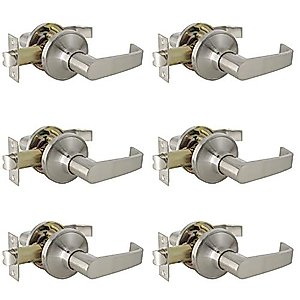 Probrico Satin Nickel Heavy Duty Passage Door Levers, Interior Hall/Closet Non-Locking Handles, Left/Right Handed, Contractor Pack (6 Pack)