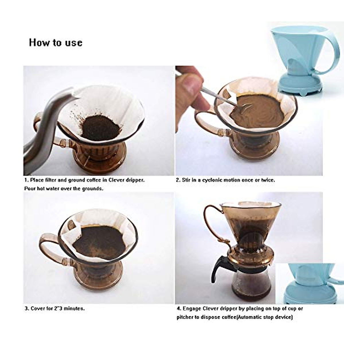 Clever Coffee Dripper Macaron Blue Coffee Maker Safe BPA Free Plastic Hassle-Free Ways Make Manual Pour Over Coffee & Cold Brew (Large)