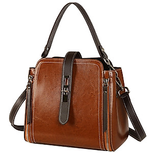 HESHE Leather Purses and Handbags Shoulder Bags Satchel Purses Ladies Pocketbook Bag Designer Crossbody Bags (Brown)