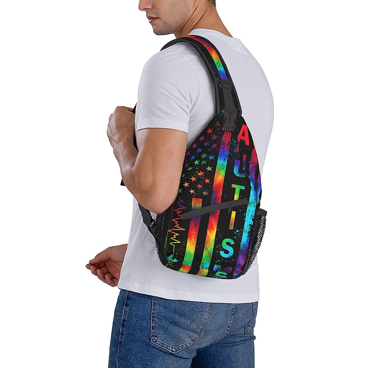 Autism Pattern Sling Backpack Travel Hiking Daypack Autism Awareness Crossbody Shoulder Bag For Women Men Teens