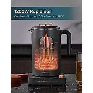 Electric Kettle, INTASTING Wide Opening Glass Kettle with Tea Infuser, 9 Smart Presets, Auto Memory, Mute, 1200W Fast Heating, BPA-Free, Easy to Clean, for Tea Bag, Dark Grey