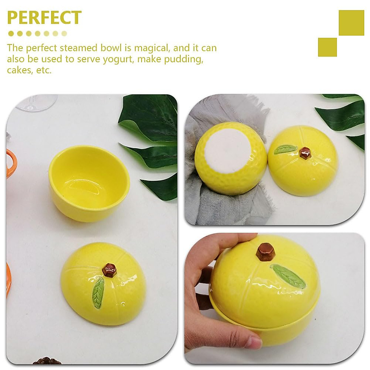 SHOWERORO Lemon Bowl Ornament Container Soup Bowls with Lids Pasta Containers Serving Dish Dessert Pot Ceramic Kitchen Jars Lemon-shaped Bowl Steaming Bowl Lemon Shaped Bowl Ceramics Food