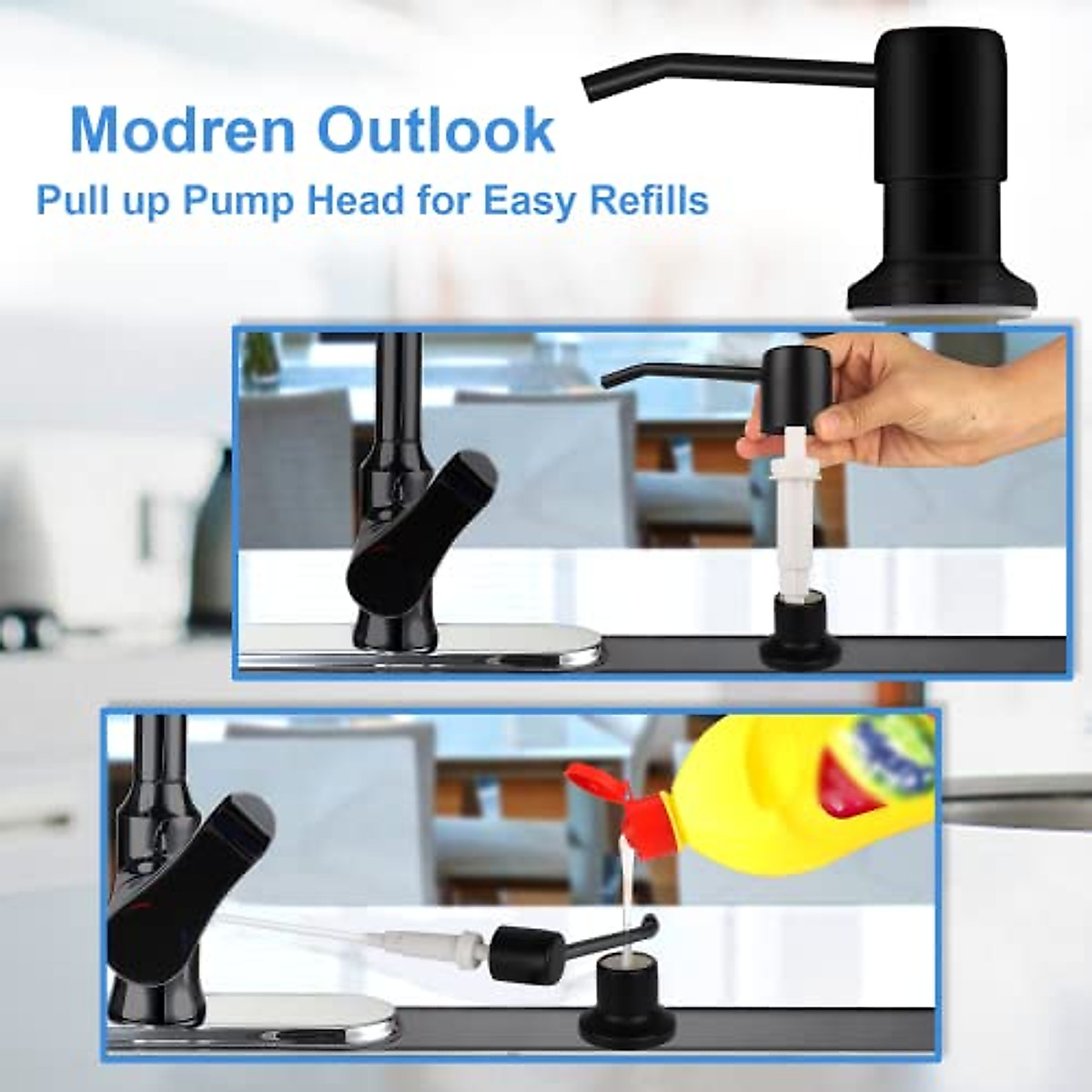 Dish Soap Dispenser for Kitchen Sink Built in Soap Dispenser Stainless Steel Soap Pump with 47" Extension Tube and 300ml Bottle Matte (Black)