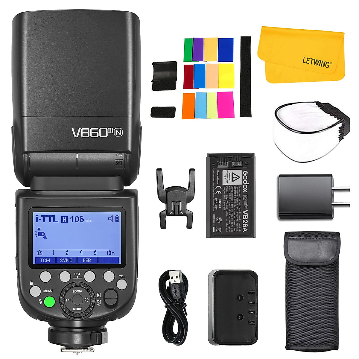 Godox V860III V860III-N Flash for Nikon, TTL 2.4G Nikon Flash Speedlite HSS 1/8000s, 7.2V/2600mAh Li-ion Battery, 480 Full-Power Flashes, 10 Levels LED Modeling Lamp, Compatible for Nikon Camera