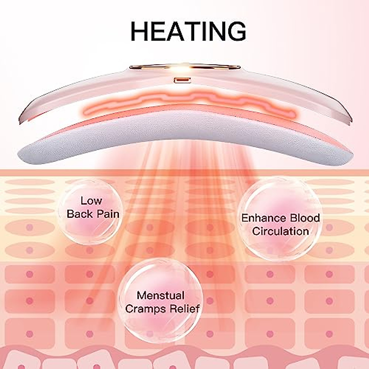 Portable Cordless Heating Pad, NUAKENE Fast Heating Pads for Cramps Belly with 3 Heat Levels and 3 Massage Modes Rechargeable Menstrual Heating Pad, Ideal Gifts for Women and Girl, Pink