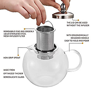 Small Teapot, Teapot with Infuser, Glass Tea Kettle Stovetop Safe, Blooming and Loose Leaf Tea Maker Set Gift for Women, 650ml/22oz