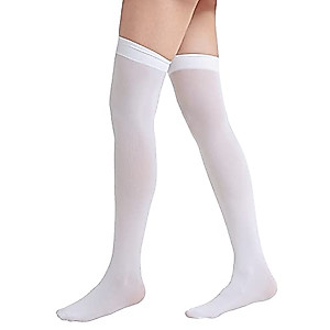 Lastclream Women Costume Thigh High Silk Stockings for Girls Over Knee Socks Cosplay Knee High Hosiery (White)